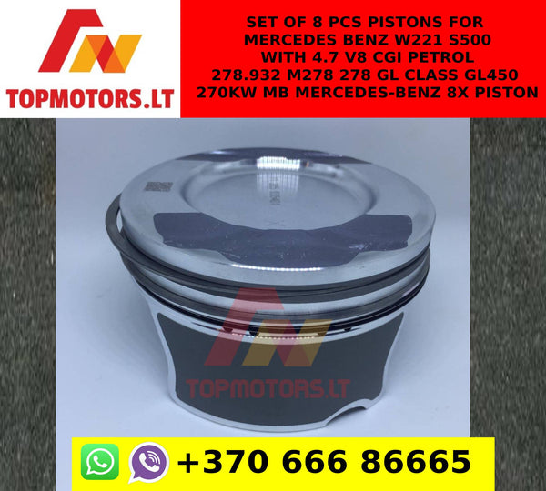 Set of 8 pcs Pistons For Mercedes Benz W221 S500 ML500 GL500 with 4.7 ...