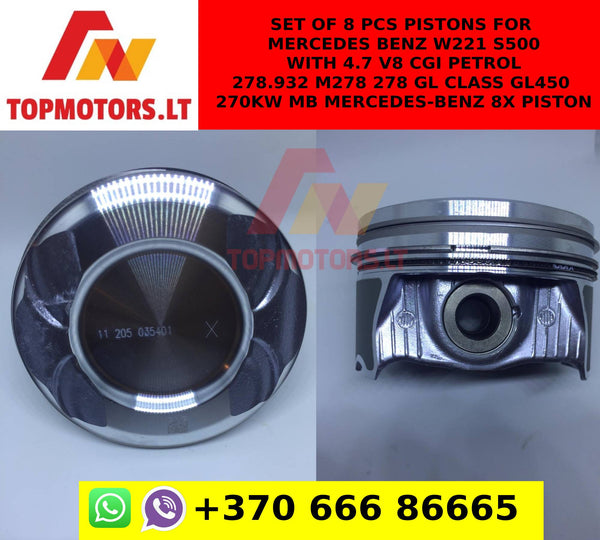 Set of 8 pcs Pistons For Mercedes Benz W221 S500 ML500 GL500 with 4.7 ...