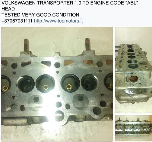 VOLKSWAGEN TRANSPORTER ENGINE CODE "ABL" 1.9 TURBO DIESEL ENGINE HEAD ...